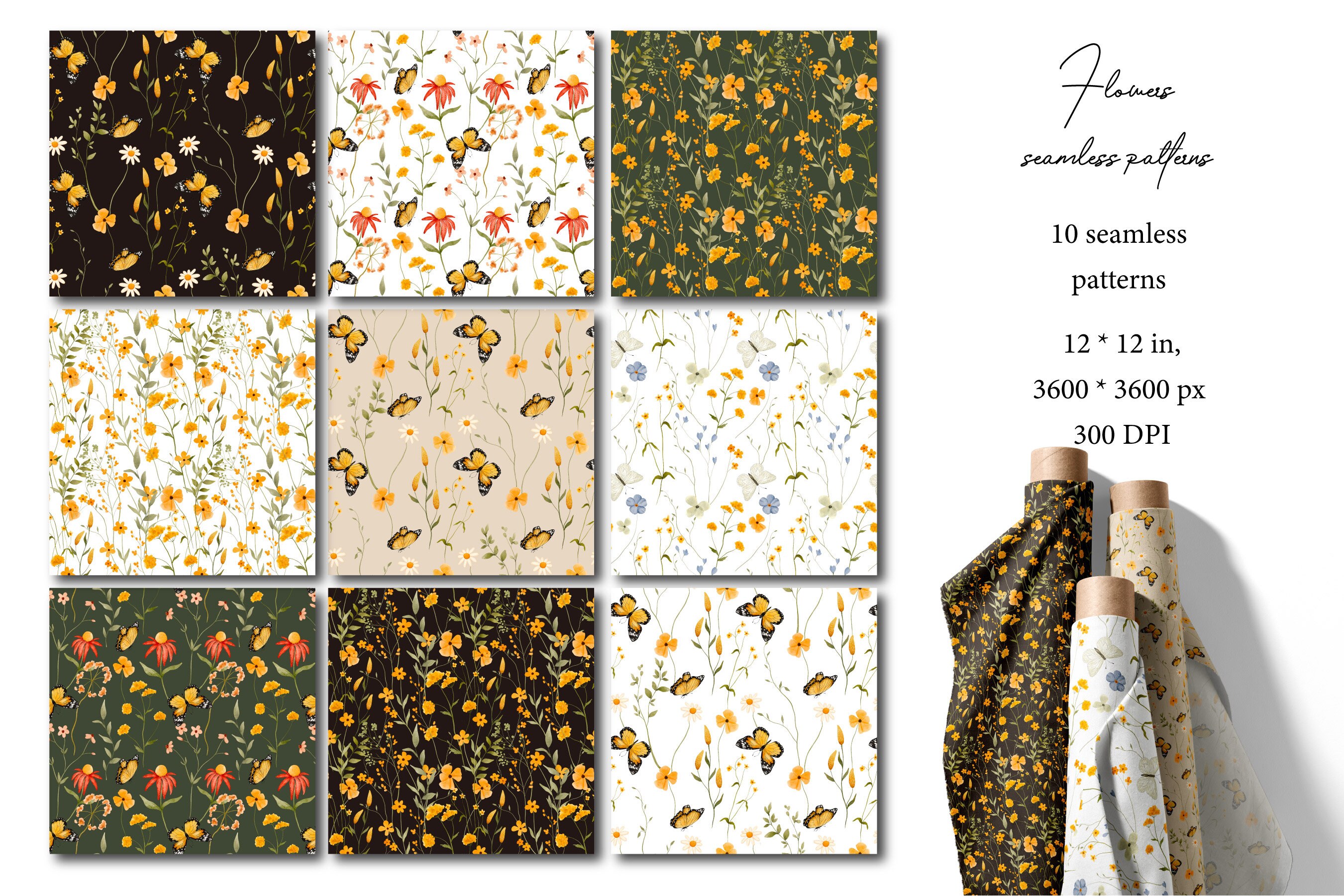Wildflowers Aesthetics Digital Paper, Meadow Watercolor Flowers, Tiny ...