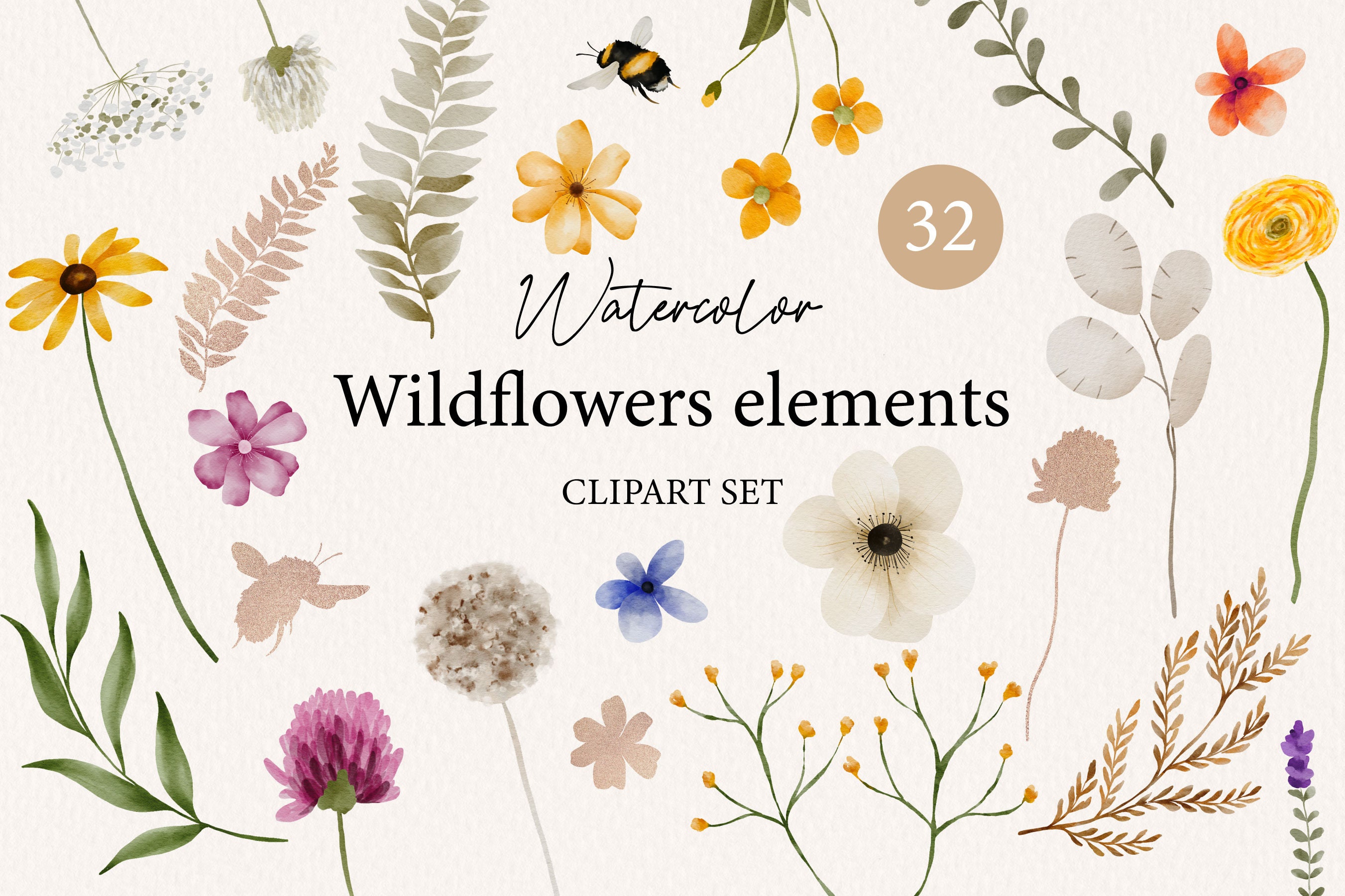 Wildflowers Watercolor Floral Clipart , Wild Flowers, Wedding Clipart ...