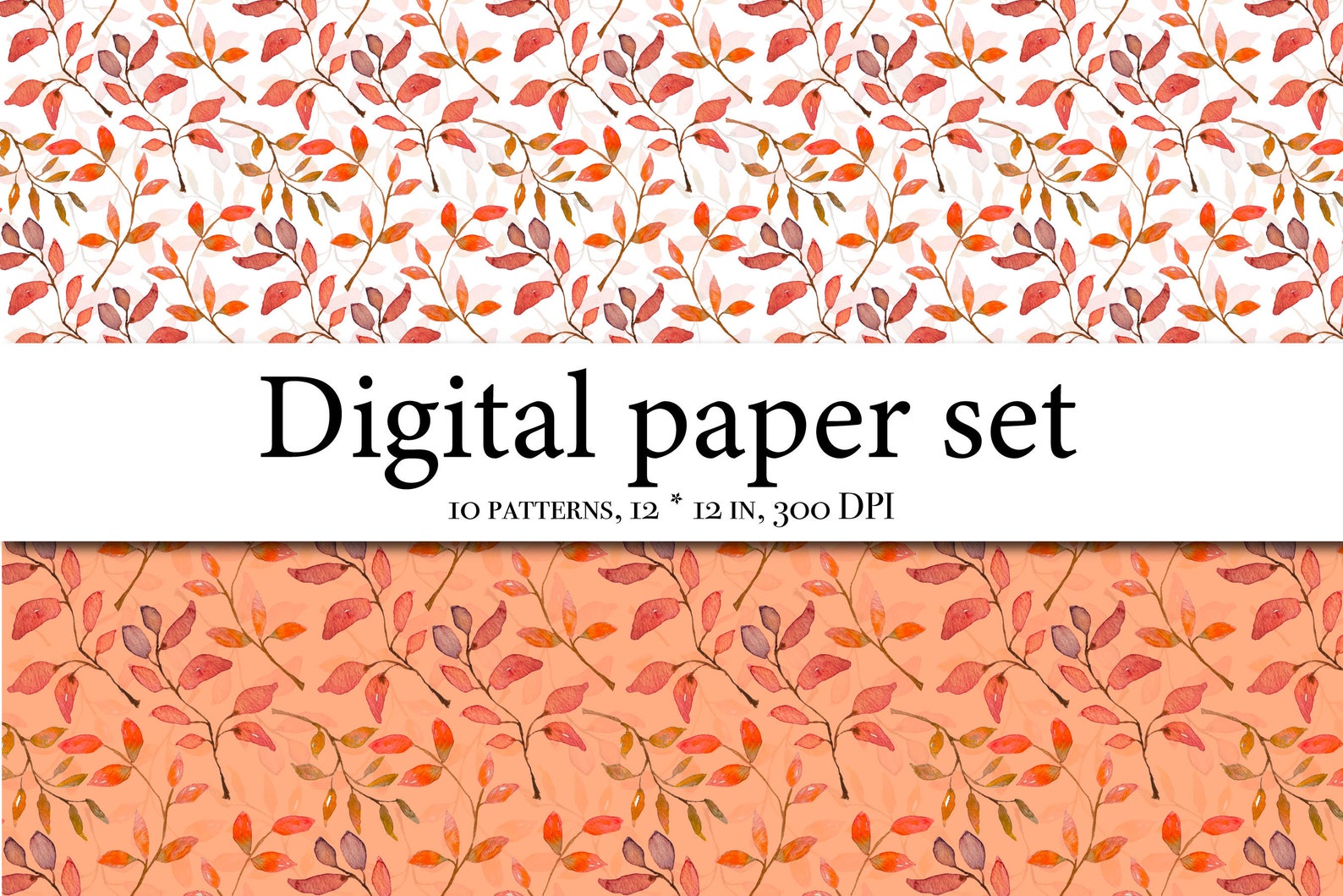 Watercolor Fall Leaves Digital Paper Autumn Pattern Rustic - Etsy