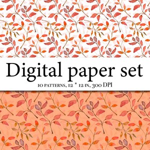 Watercolor Fall Leaves Digital Paper - Autumn Pattern - Rustic ...