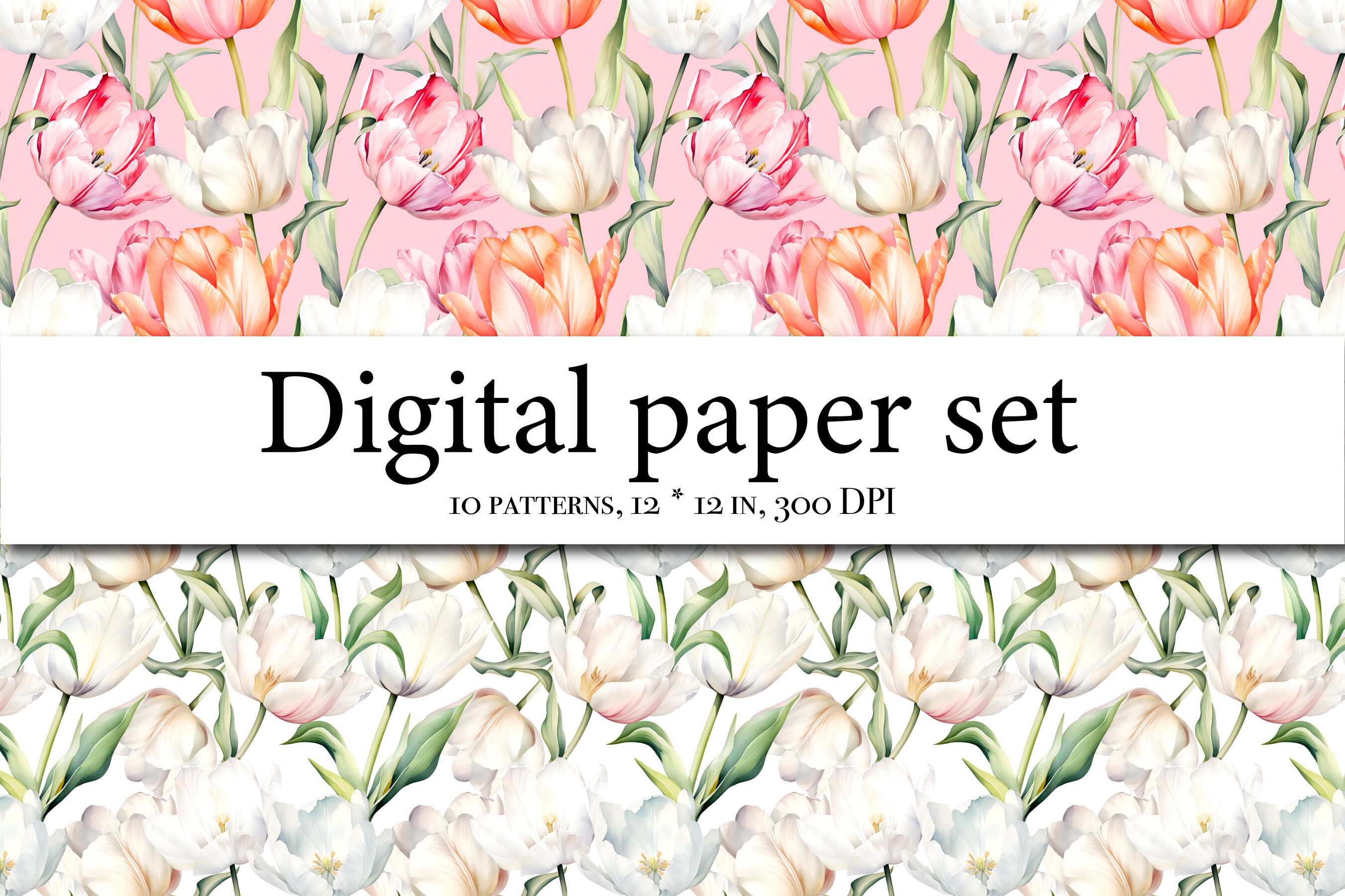 Whimsical Tulip Delight Watercolor Digital Paper for Crafts Beautiful ...
