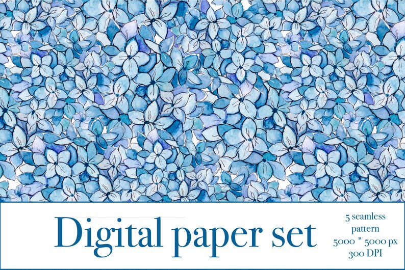 Watercolor Digital Paper Pack, Hydrangea Scrapbook, Hydrangea Seamless ...