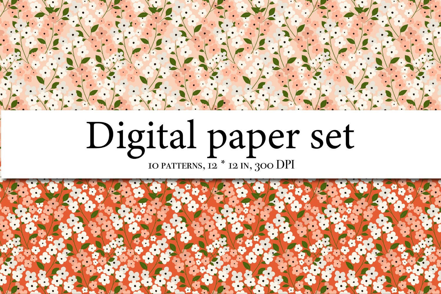 Pattern Clipart With Flowers Digital Paper Flowers Seamless Pattern ...