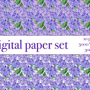 Watercolor Digital Paper Pack, Hydrangea Scrapbook, Hydrangea Seamless ...