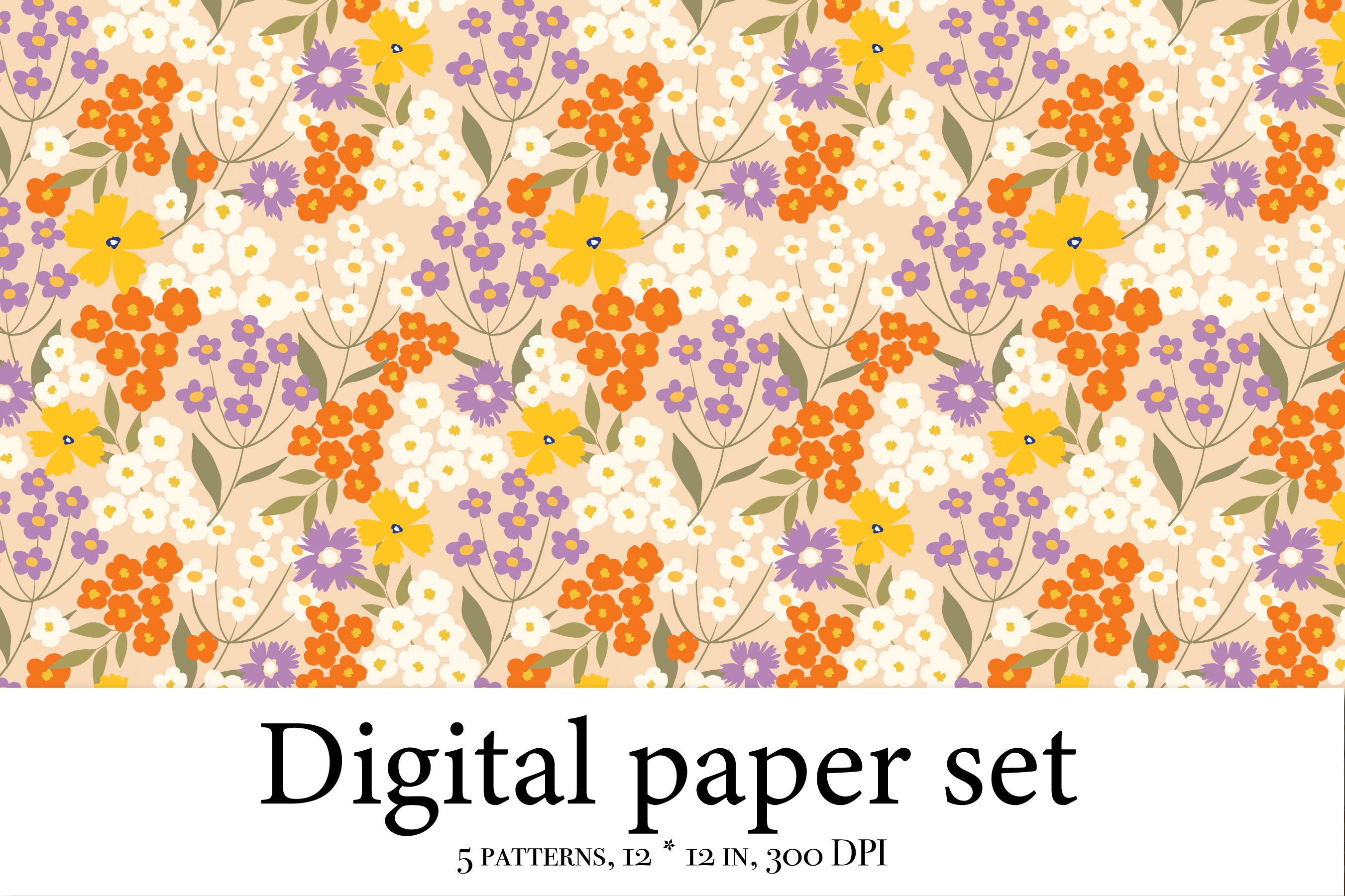 Pattern Clipart With Flowers Digital Paper- Flowers Seamless Pattern ...