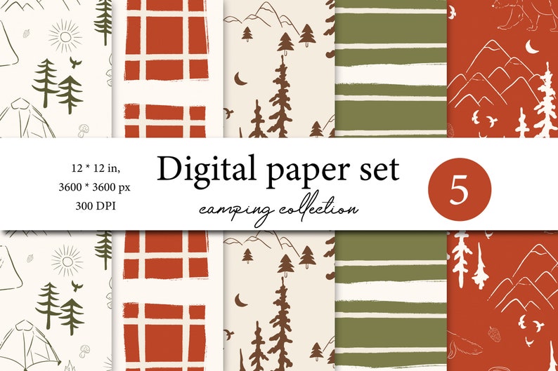 Camping Digital Paper - Mountain Forest SVG - Forest PNG - Camping ...