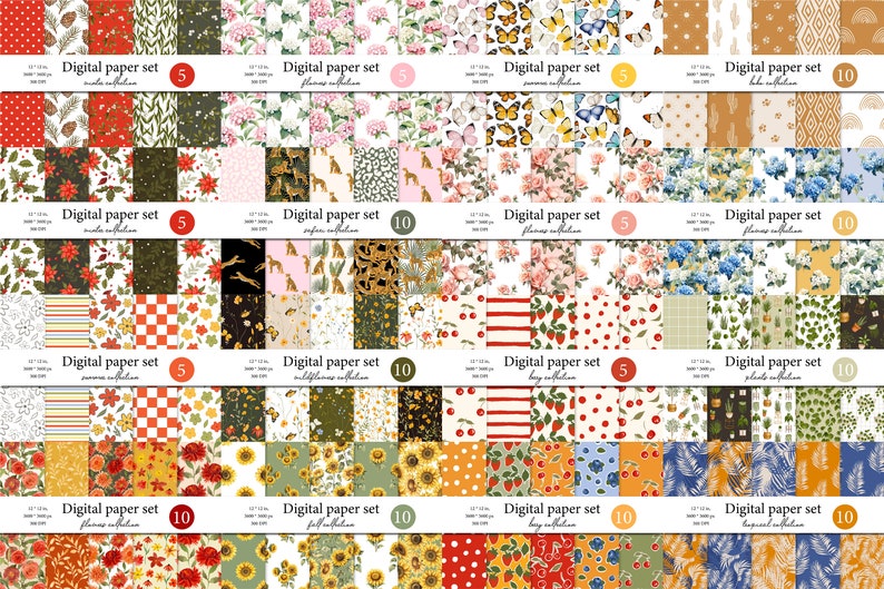 Digital Paper Bundle Seamless Patterns Printable Scrapbook Digital ...