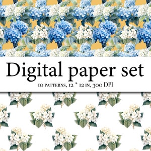 Watercolor Digital Paper Pack, Hydrangea Scrapbook, Hydrangea Seamless ...