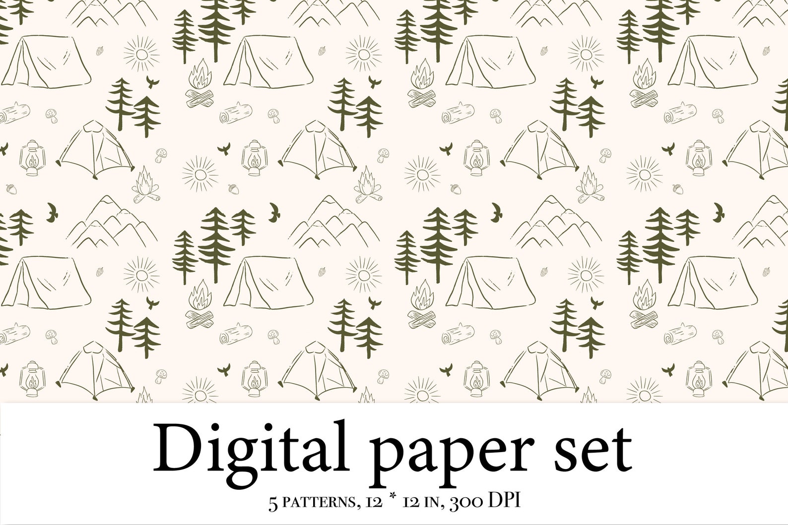 Camping Digital Paper Mountain Forest SVG Forest PNG Camping Clipart ...