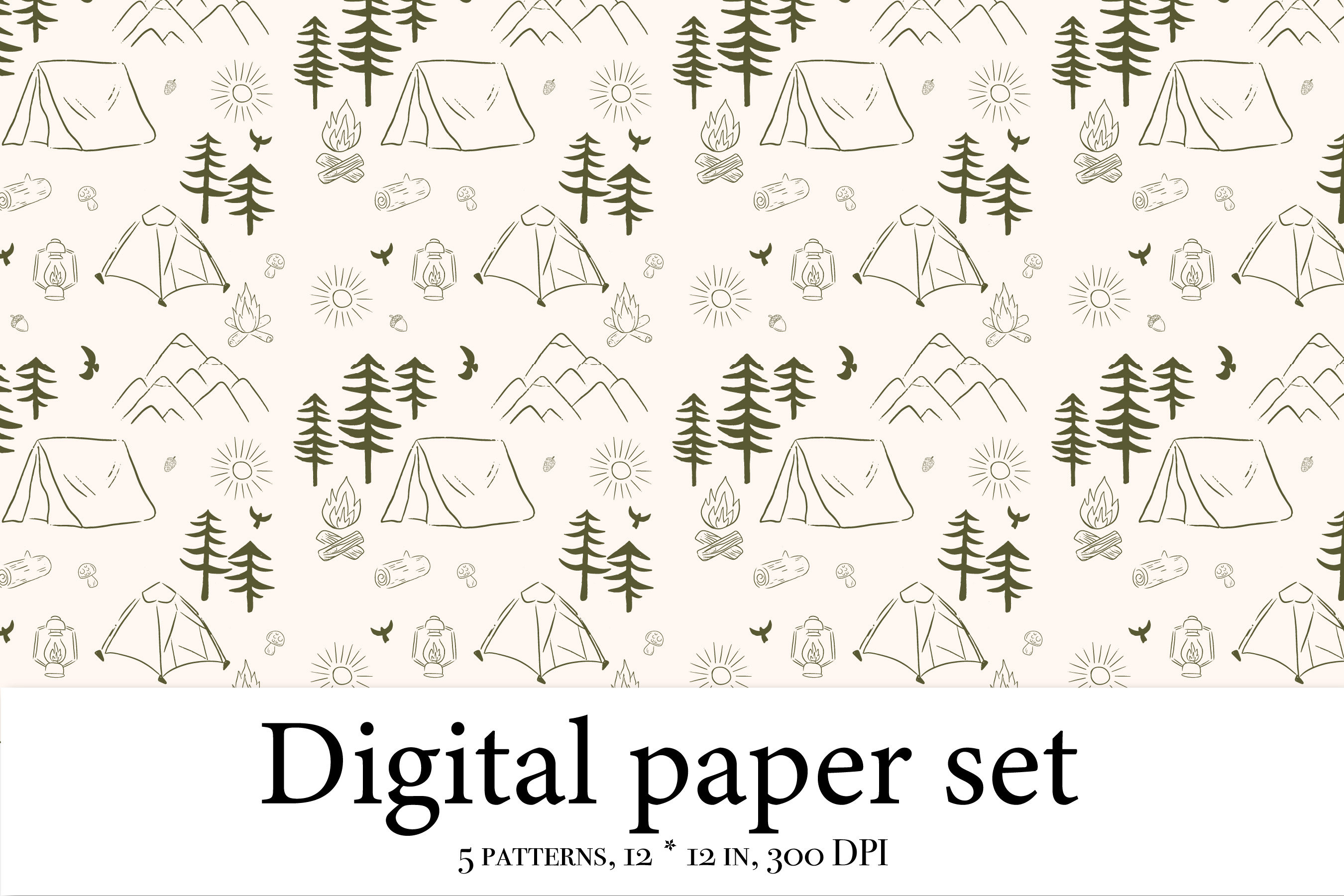 Camping Digital Paper - Mountain Forest SVG - Forest PNG - Camping ...
