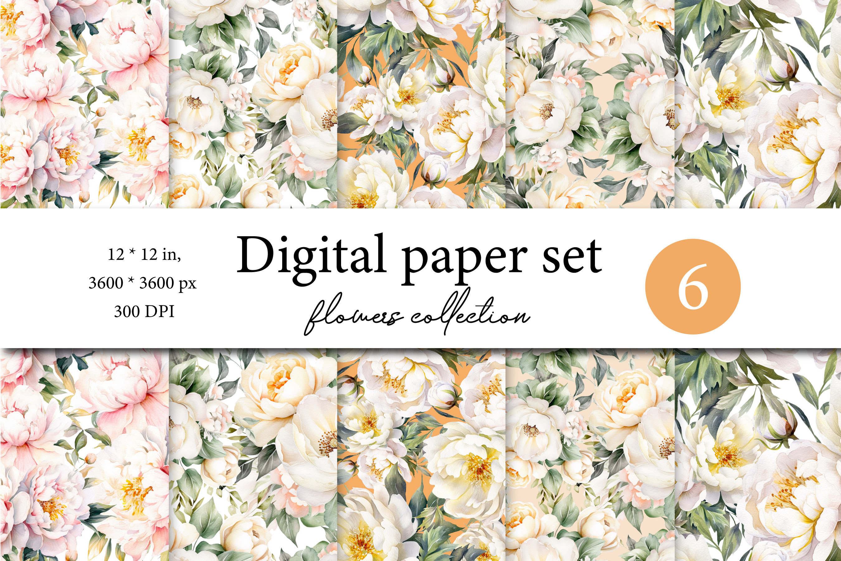 Watercolor Digital Paper Pack, Peonies Scrapbook, Peonies Seamless ...