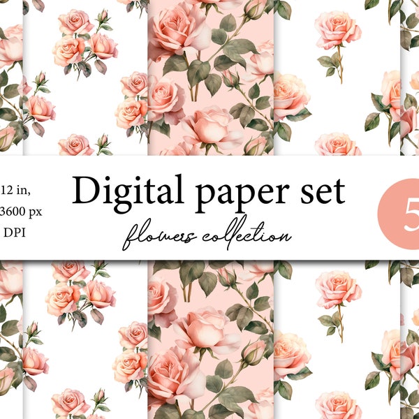 Roses Digital Paper - Etsy