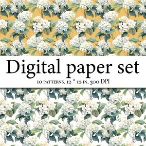 Watercolor Digital Paper Pack, Hydrangea Scrapbook, Hydrangea Seamless ...