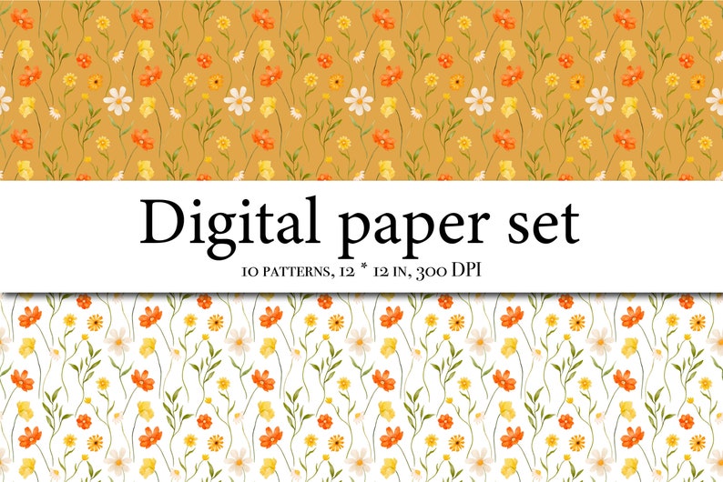 Wildflowers Aesthetics Digital Paper, Meadow Watercolor Flowers, Tiny ...