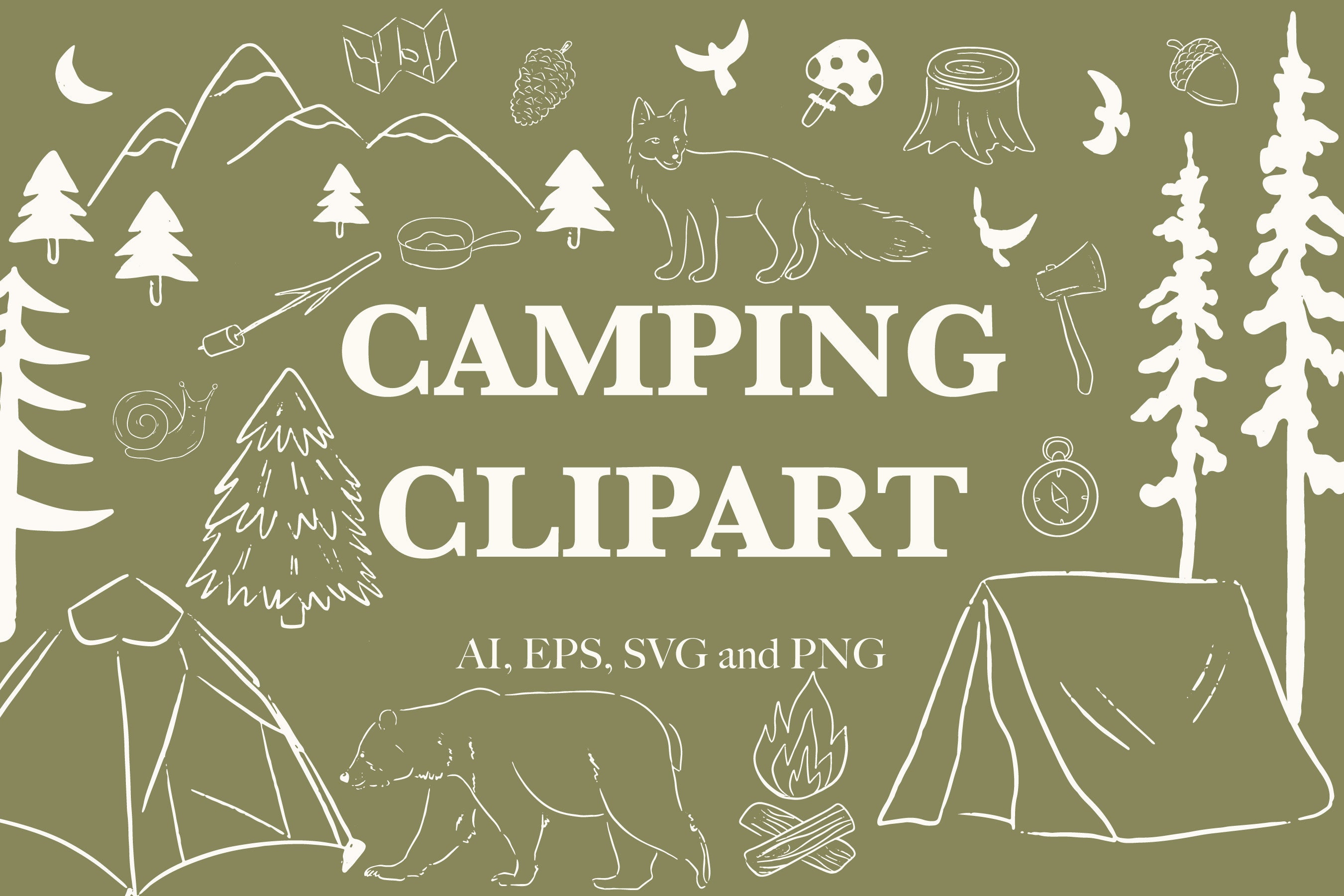 Adventurous Camping Vector Clipart Explore the Outdoors With - Etsy