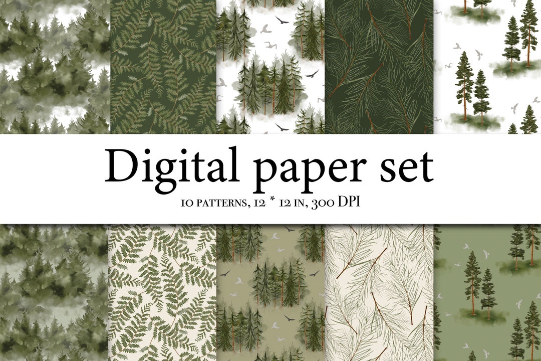 Watercolor Forest Digital Paper Set - Forest Landscape Paper - Seamless ...