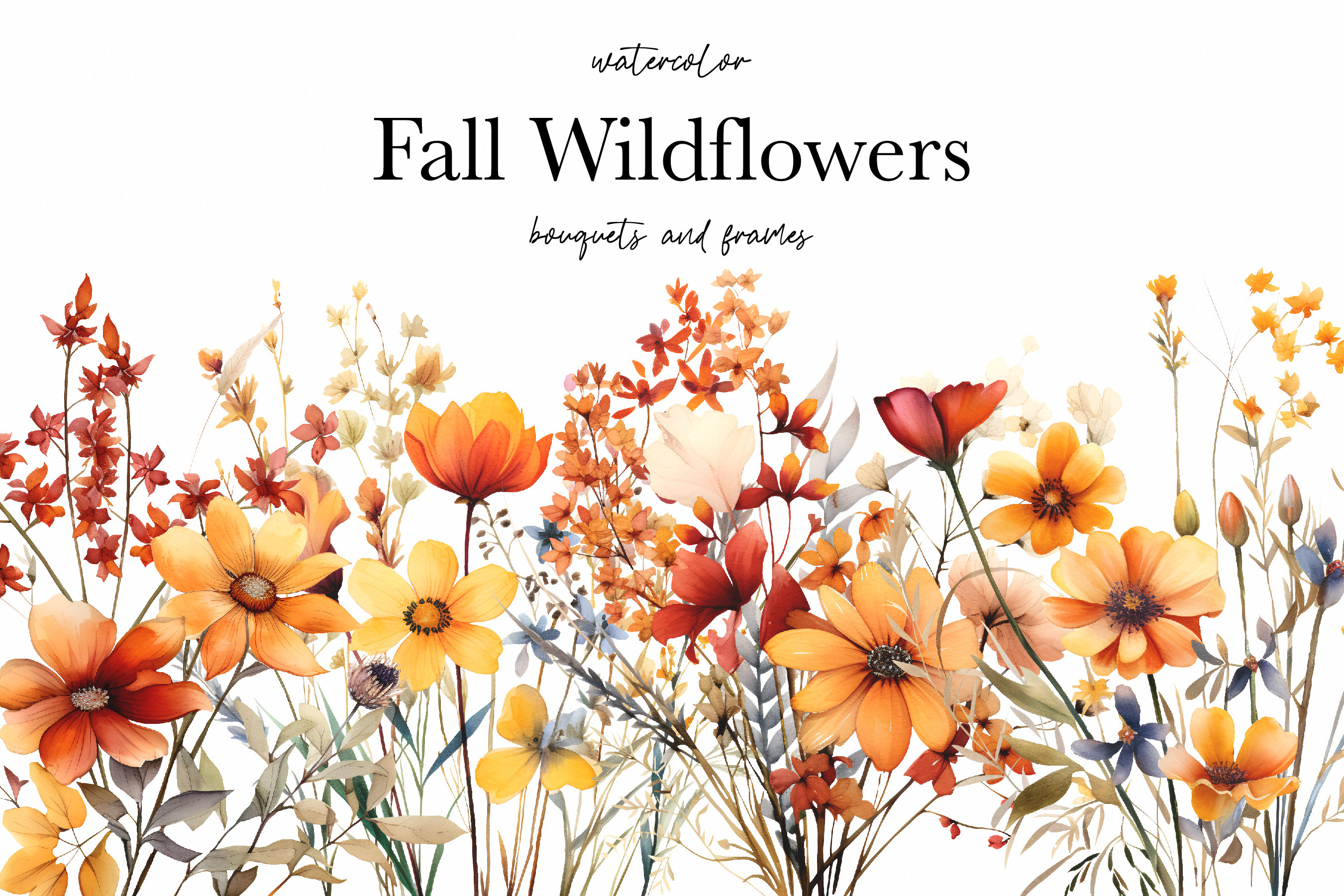 Watercolor Floral Clipart Watercolor Autumn Flowers Fall Wildflowers ...