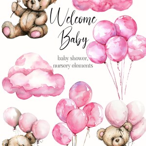 Watercolor Teddy Bear Baby Shower Clipart, Nursery Illustrations ...