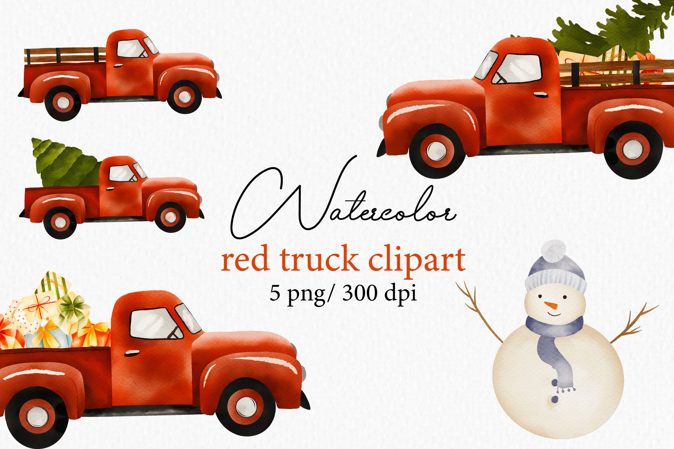 Red Christmas Truck Clipart - Watercolor Red Christmas Truck ...