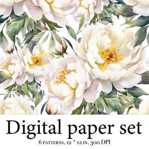 Watercolor Digital Paper Pack, Peonies Scrapbook, Peonies Seamless ...