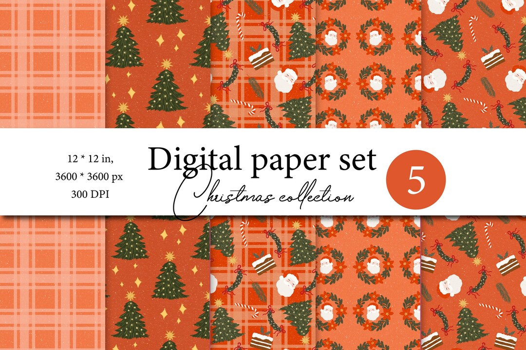 Christmas Digital Paper Set Christmas Seamless Pattern Holidays Digital ...