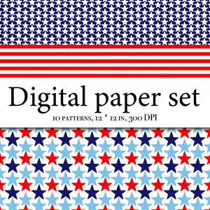 4th of July Digital Paper Pack- Independence Day Patterns- USA Flag ...