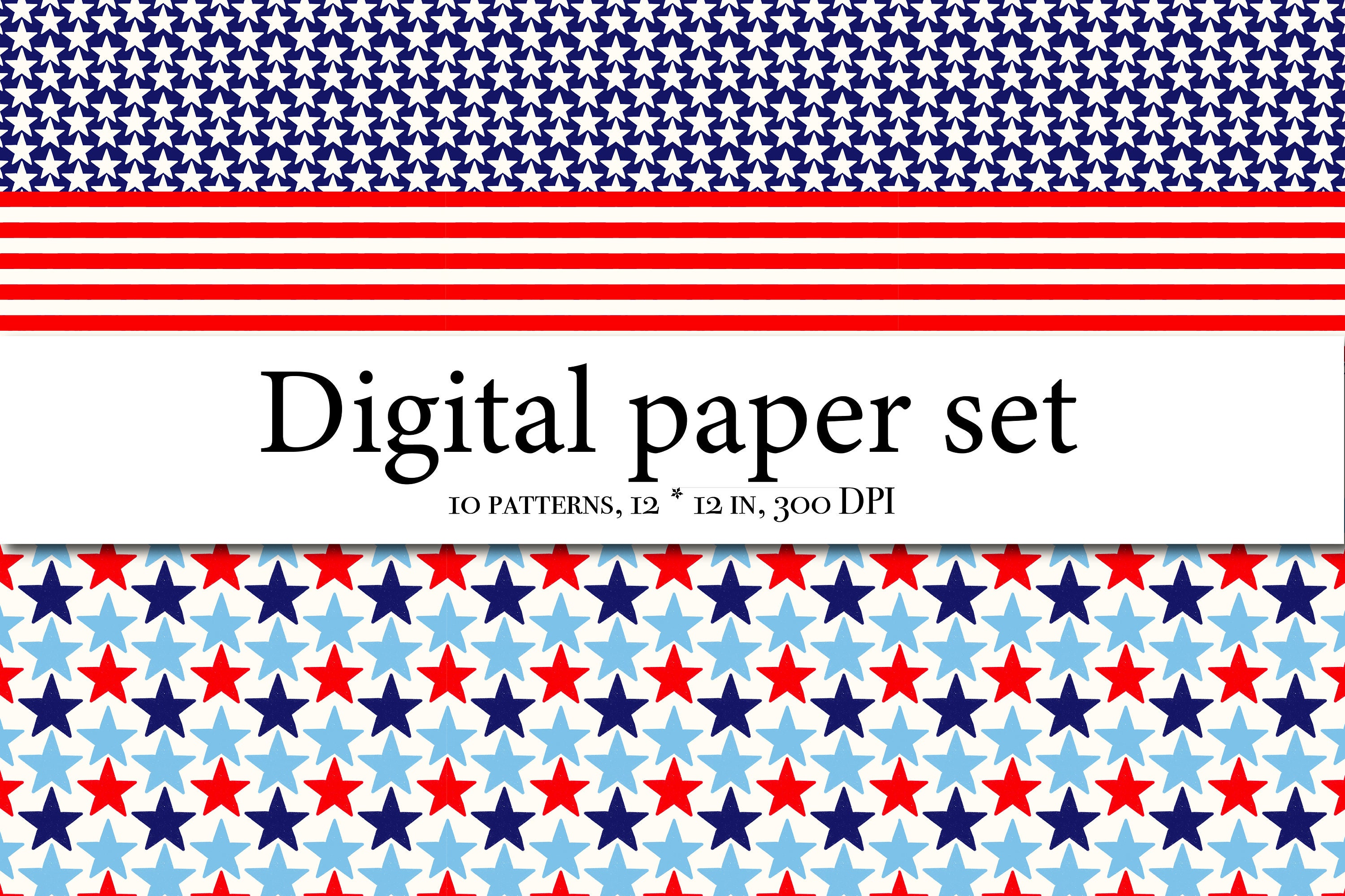 4th of July Digital Paper Pack Independence Day Patterns USA Flag ...