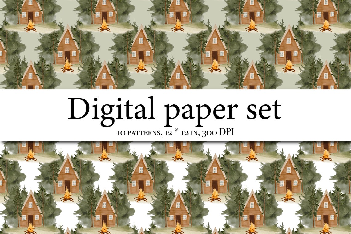 Watercolor Forest Digital Paper Set Forest Landscape Paper - Etsy