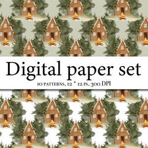 Watercolor Forest Digital Paper Set - Forest Landscape Paper - Seamless ...