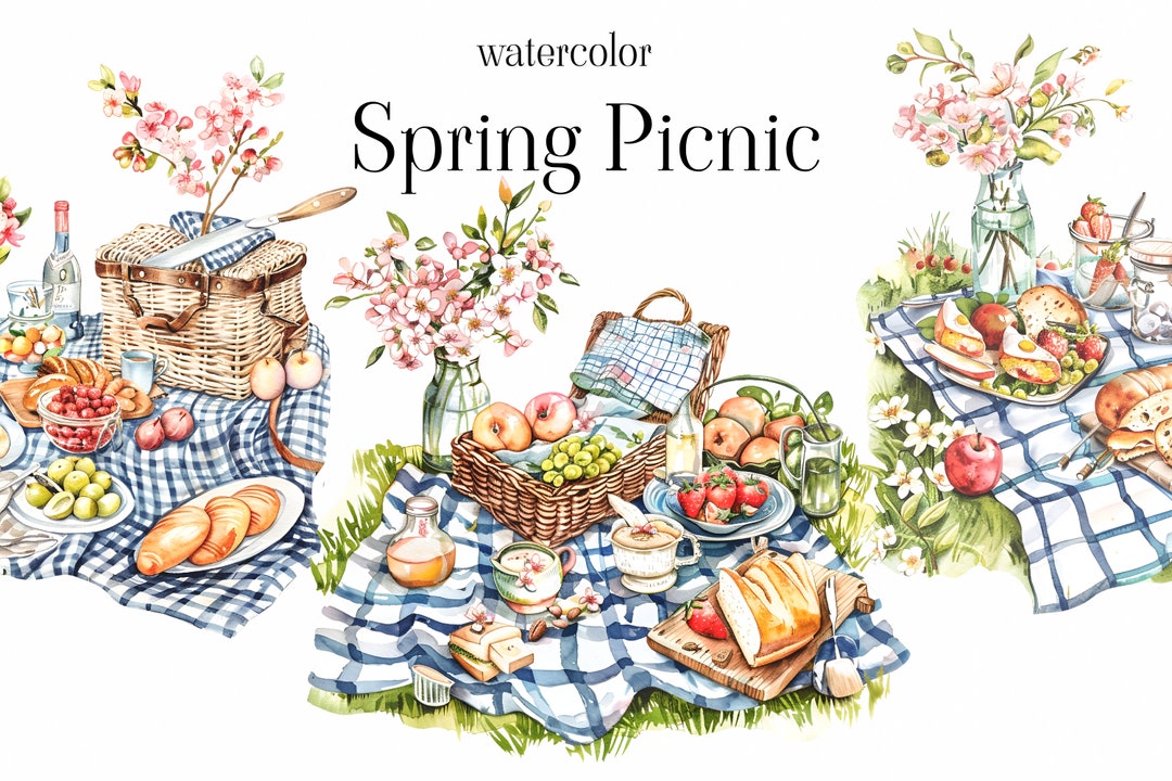 Watercolor Spring Clipart Png - Spring Picnic Clipart - Spring Scenery ...