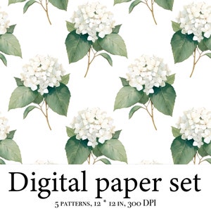 Watercolor Pink Digital Paper Pack, Hydrangea Scrapbook, Hydrangea ...