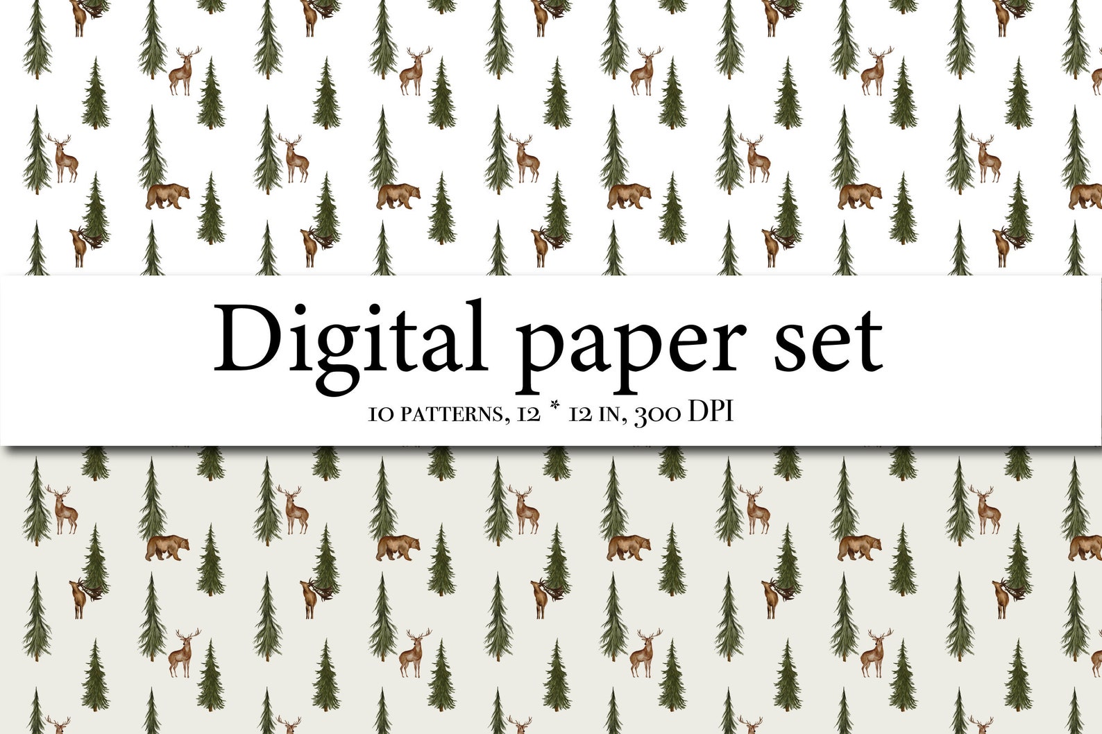 Watercolor Forest Digital Paper Set Forest Landscape Paper Seamless ...