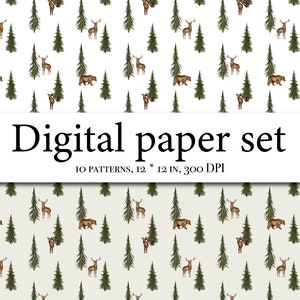 Watercolor Forest Digital Paper Set - Forest Landscape Paper - Seamless ...