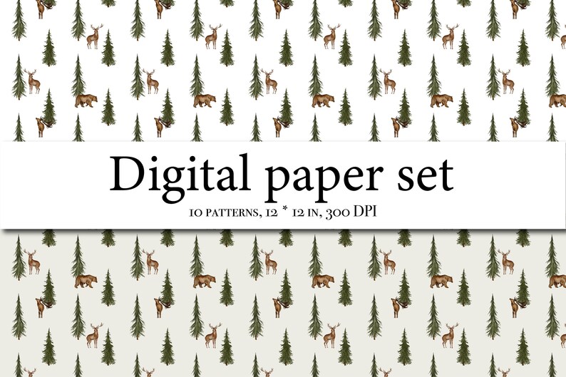 Watercolor Forest Digital Paper Set Forest Landscape Paper Seamless ...