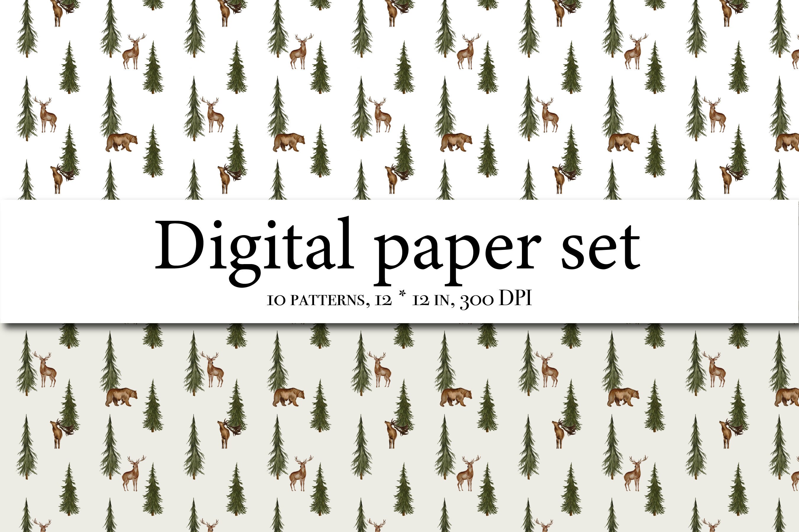 Watercolor Forest Digital Paper Set - Forest Landscape Paper - Seamless ...