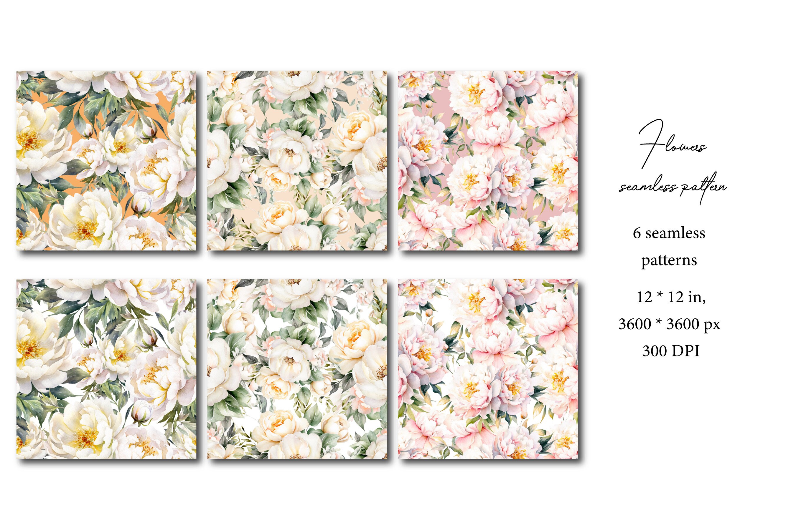 Watercolor Digital Paper Pack, Peonies Scrapbook, Peonies Seamless ...