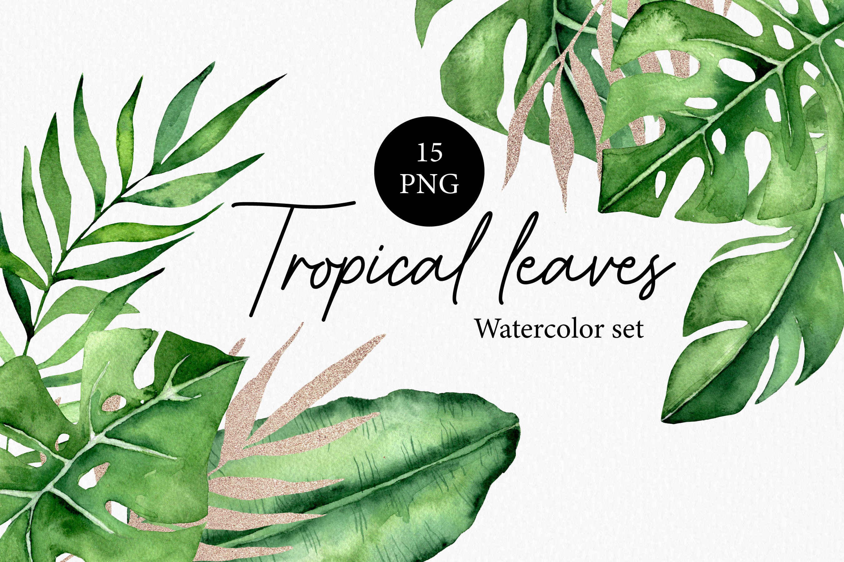 Watercolor Tropical Leaves Clipart Hand Drawn Greenery Clipart With ...