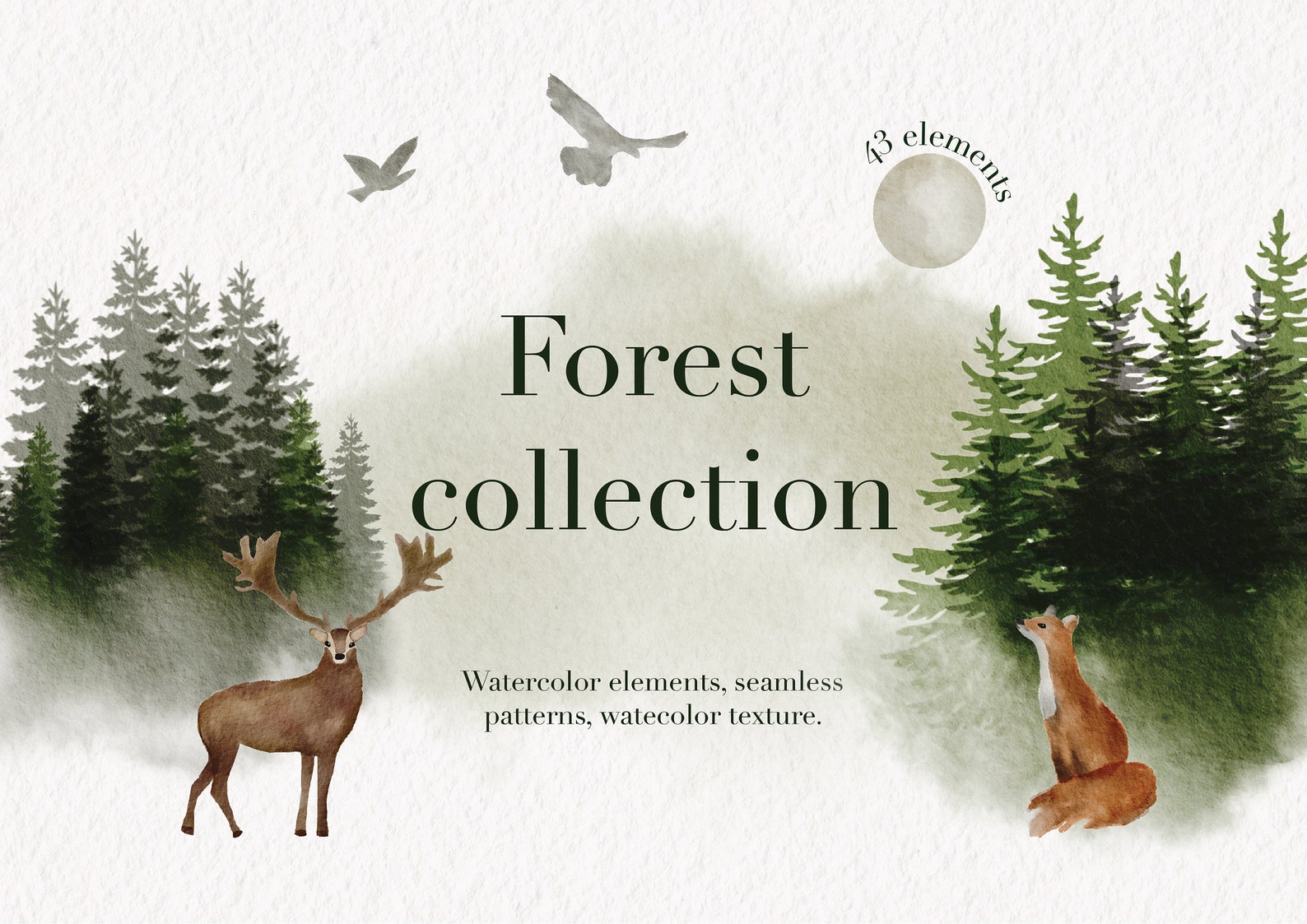 Watercolor Forest Digital Clipart Set Forest Landscape Clipart Floral ...