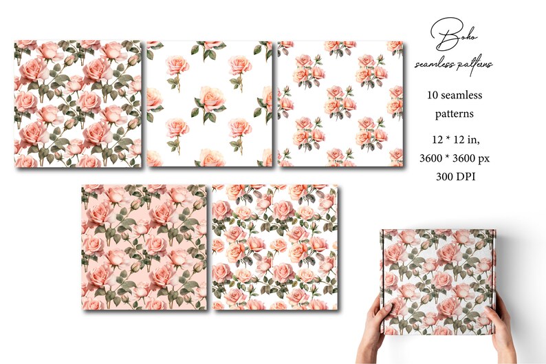 Watercolor Blush Rose Digital Paper Pack, Blush Roses Scrapbook, Roses ...