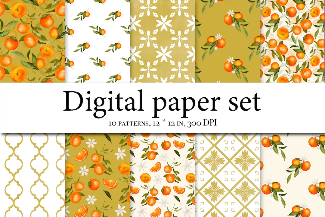 Patterns Clipart Watercolor Orange Digital Paper Set Seamless Pattern ...