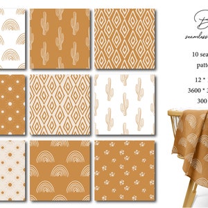 Boho Digital Paper Set - Boho Print - Pastel Cactus Seamless Pattern ...