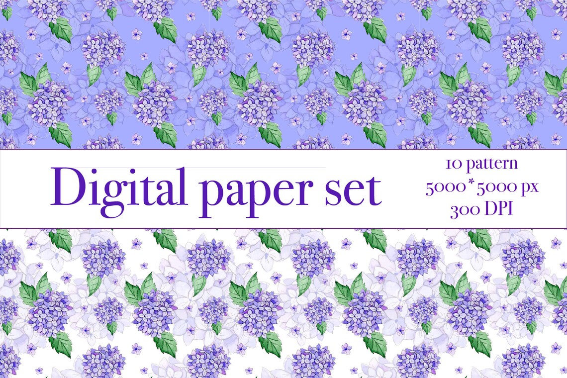 Watercolor Digital Paper Pack, Hydrangea Scrapbook, Hydrangea Seamless ...