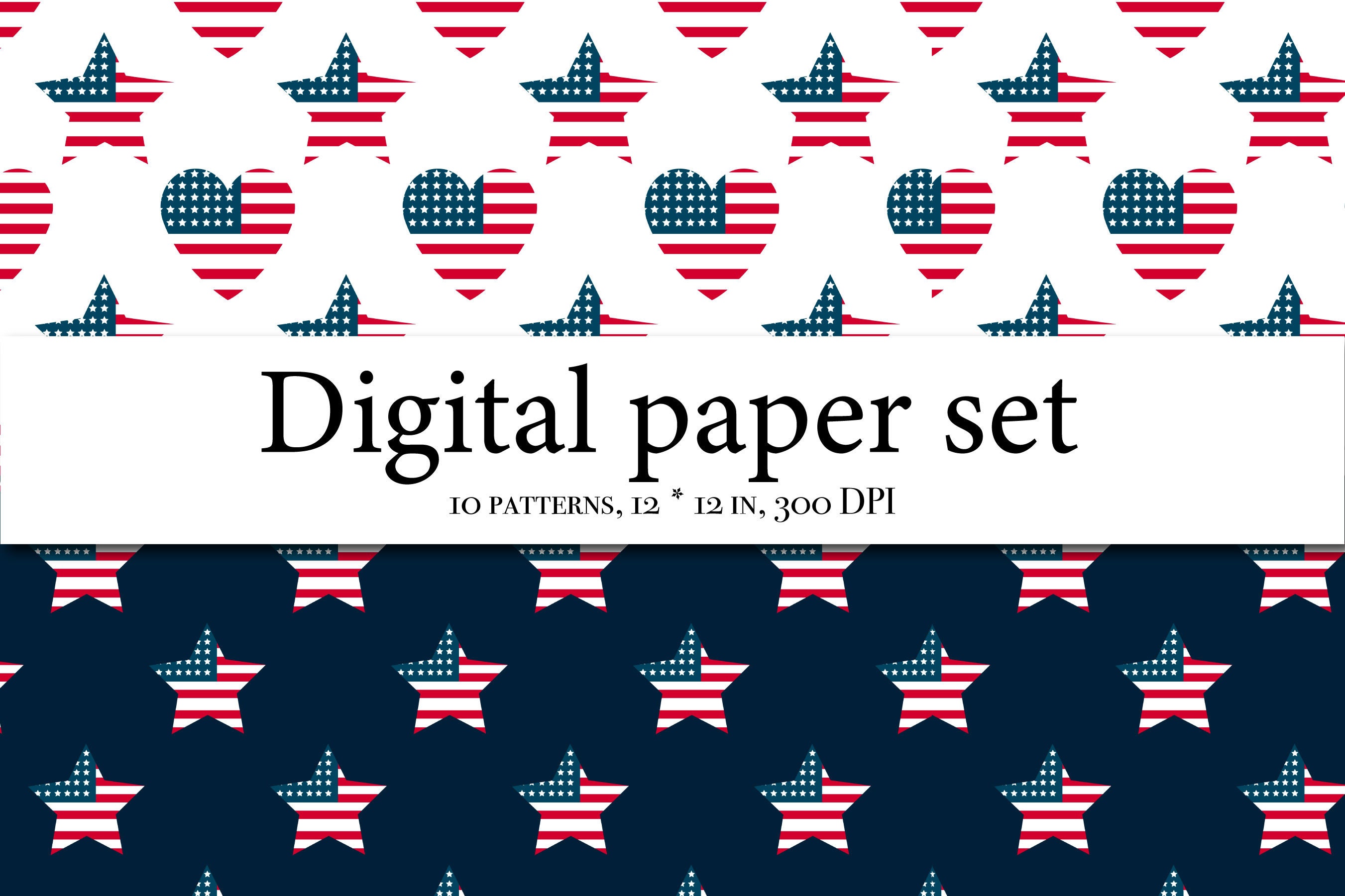 4th of July Digital Paper Pack Independence Day Patterns USA Flag ...