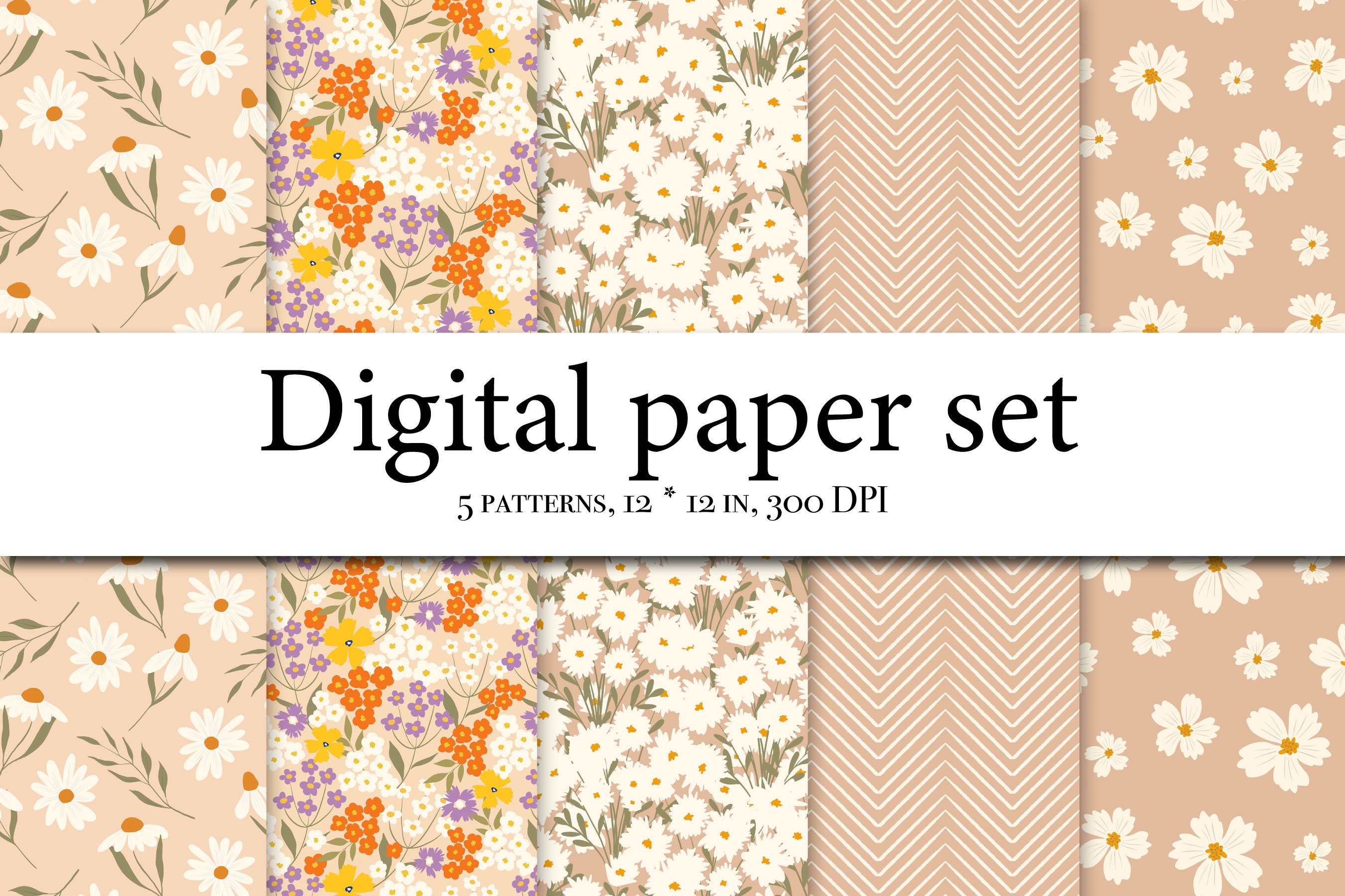 Pattern Clipart With Flowers Digital Paper Flowers Seamless Pattern ...