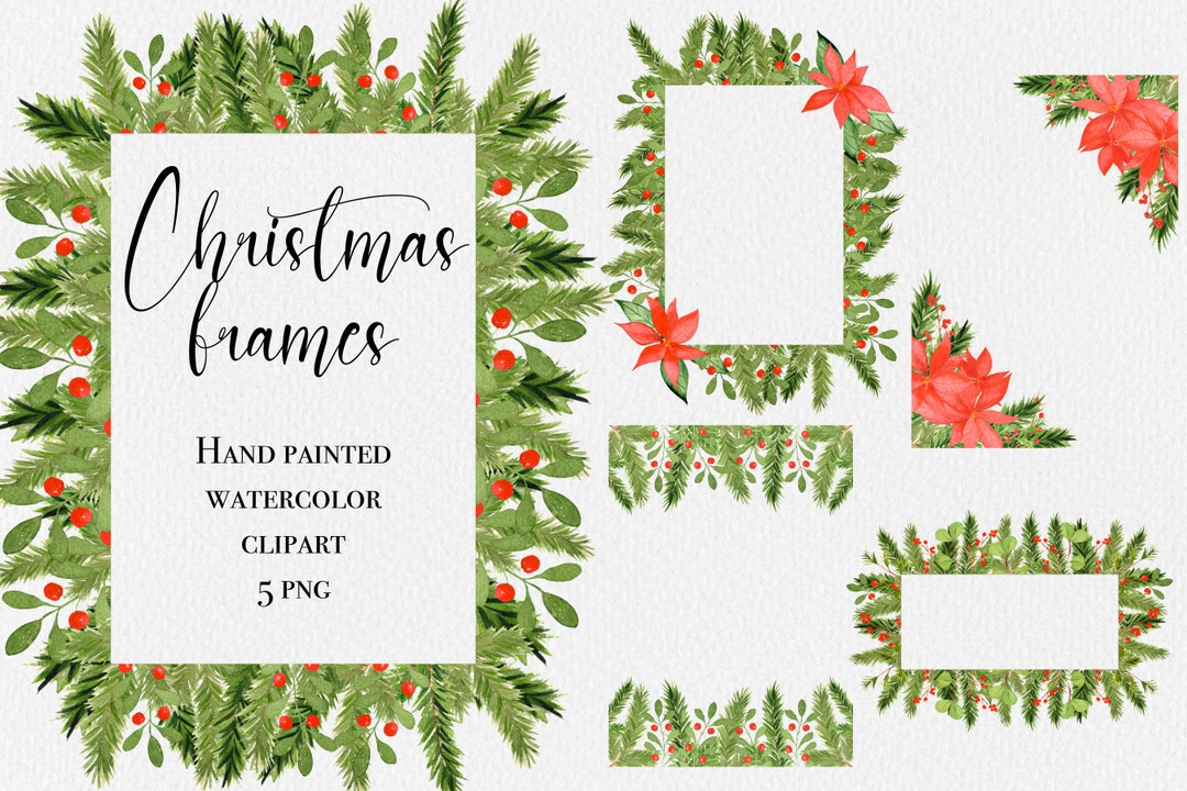 Watercolor Christmas Clipart - Christmas Frame Clip Art - Greeting ...