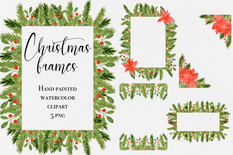 Watercolor Christmas Clipart Christmas Frame Clip Art Greeting Cards ...
