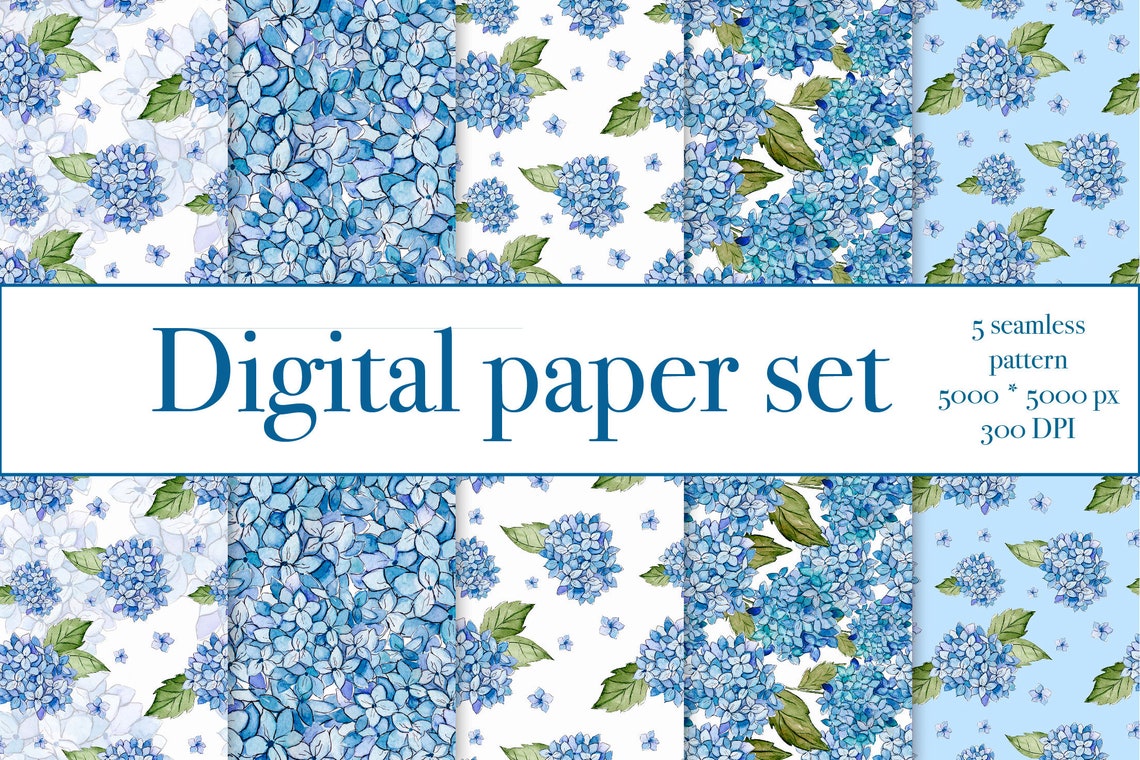 Watercolor Digital Paper Pack Hydrangea Scrapbook Hydrangea - Etsy