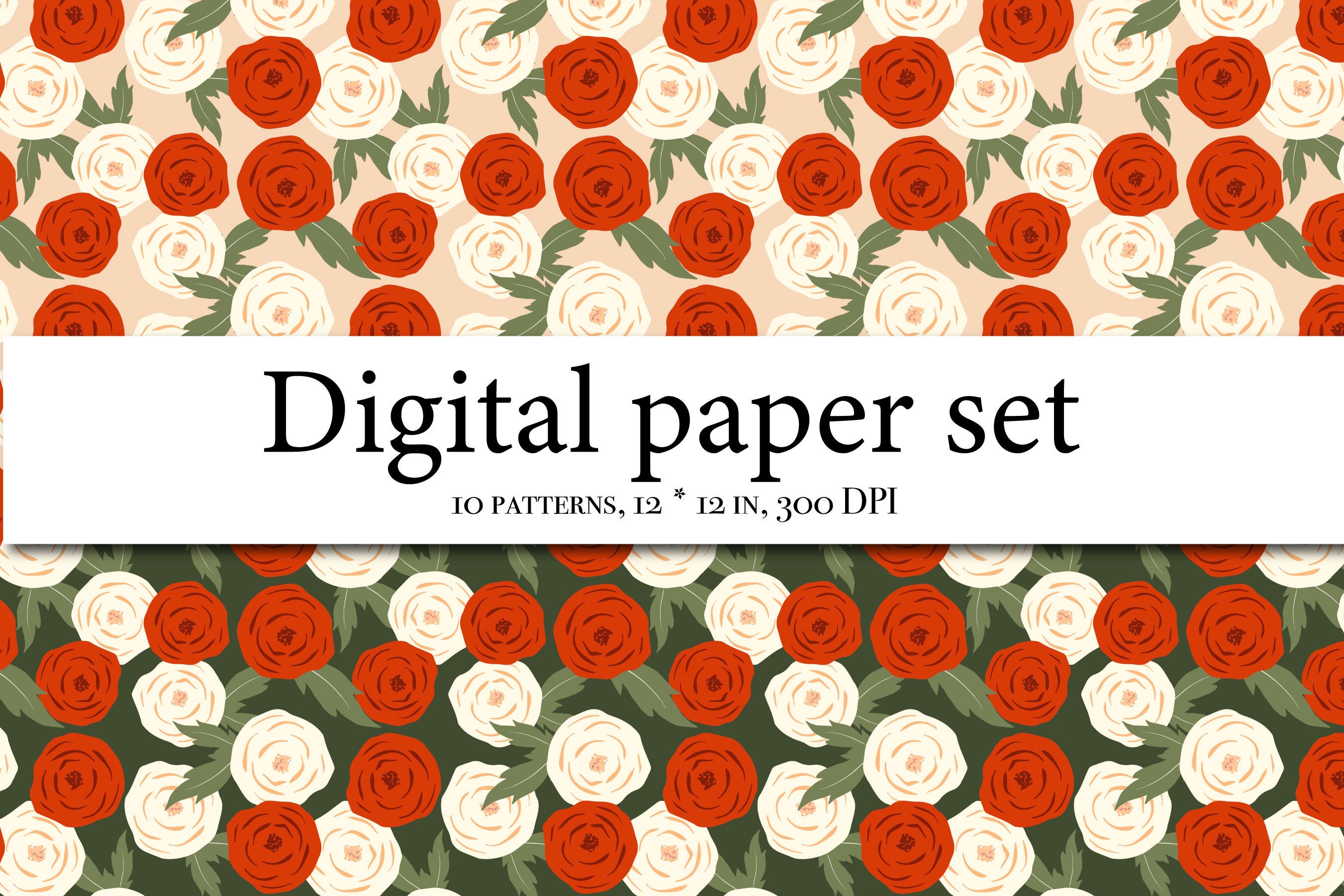 Pattern Clipart With Flowers Digital Paper Flowers Seamless Pattern ...