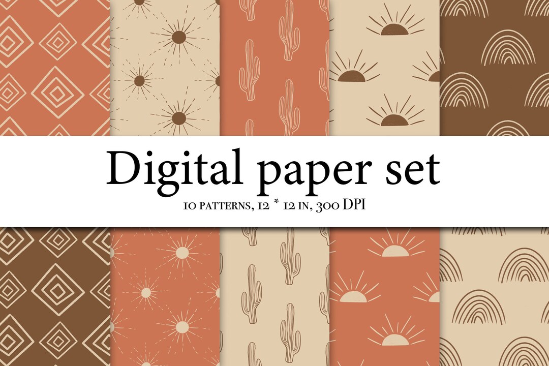 10 Boho Seamless Digital Papers, Boho Scrapbook Paper, Boho Backgrounds ...