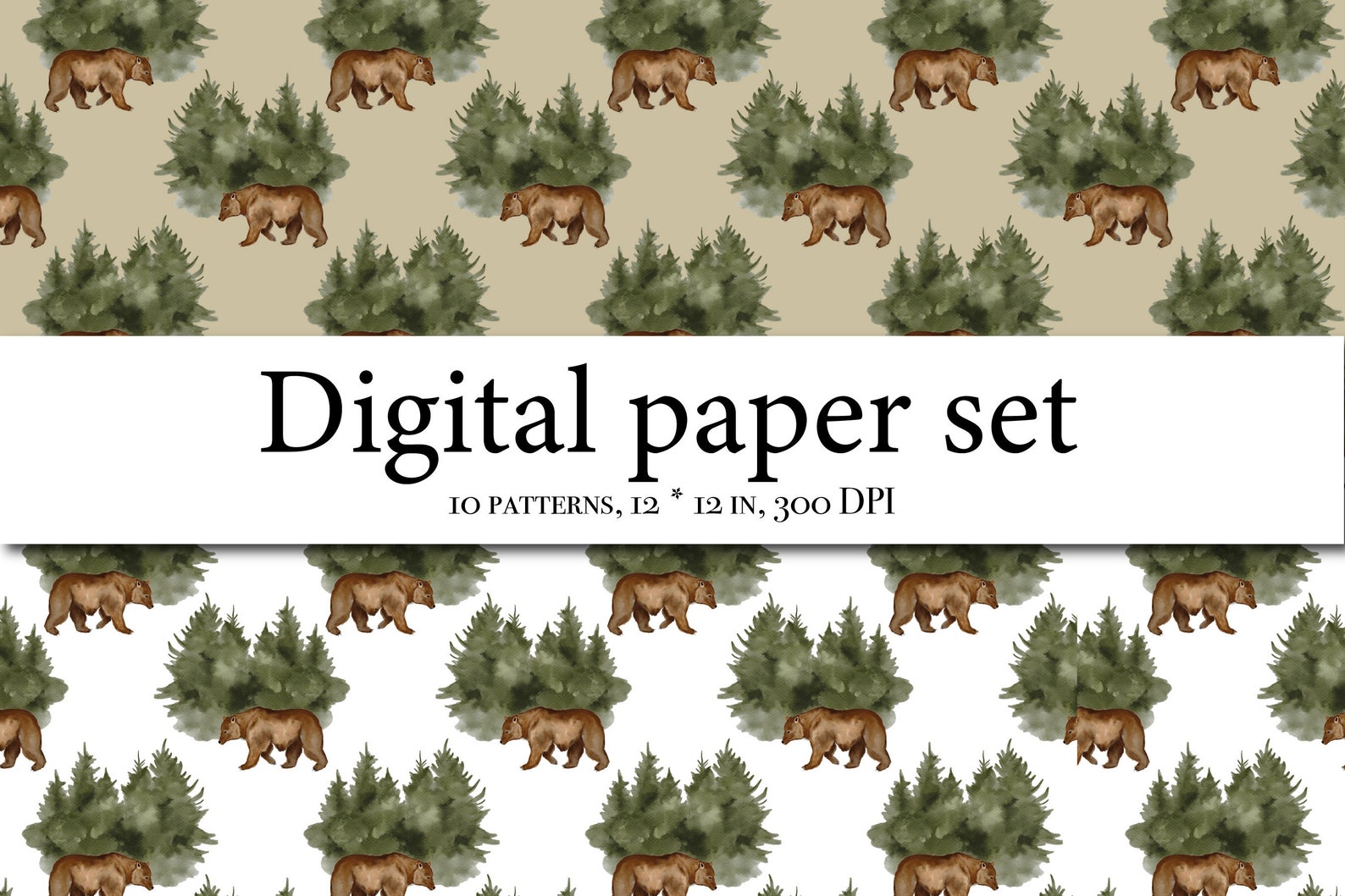 Watercolor Forest Digital Paper Set Forest Landscape Paper Seamless ...